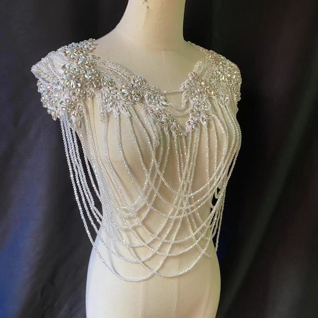 Silver Handmade Rhinestone Applique With Crystal Chains for Couture ...