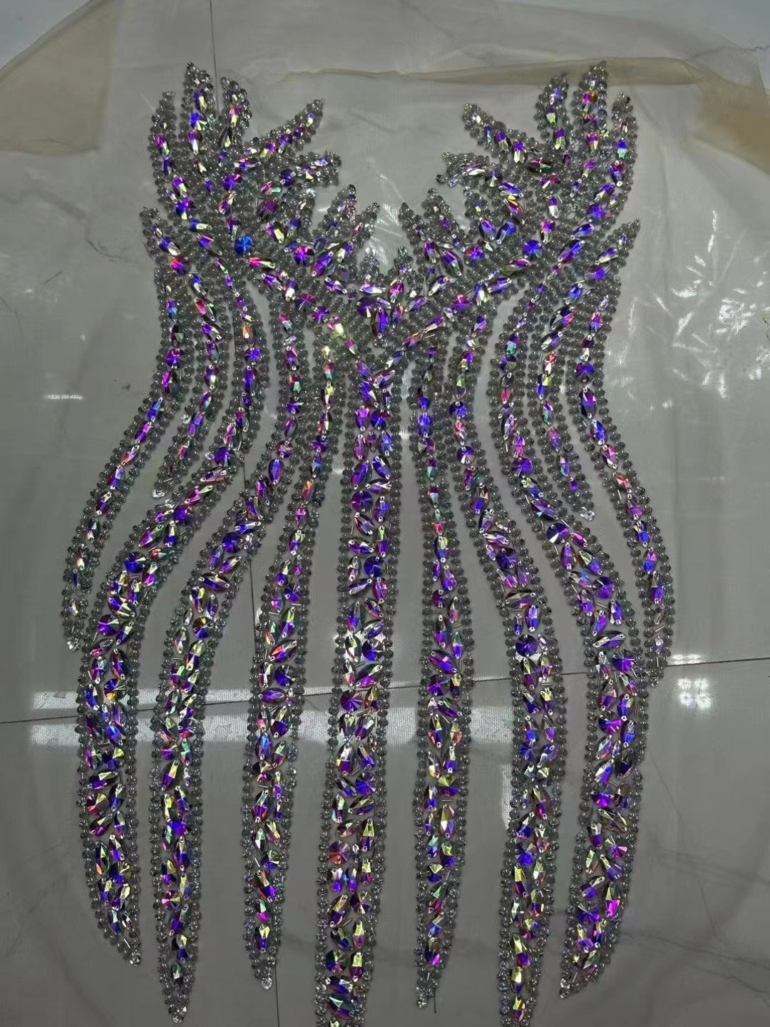 Big Iridescent Rhinestone Bodice Applique, Handcrafted Crystal Corset ...