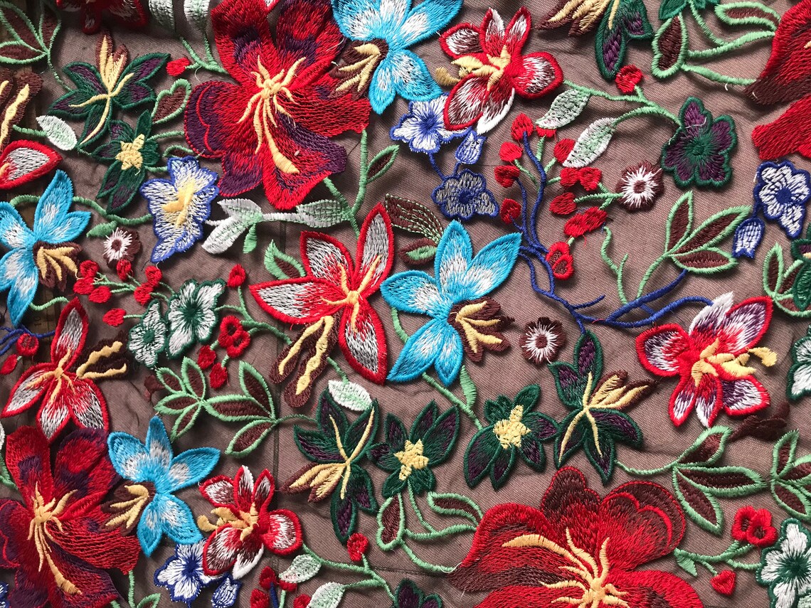 Black Heavy Embroidered Ace Fabricexquisite Floral Tulle - Etsy