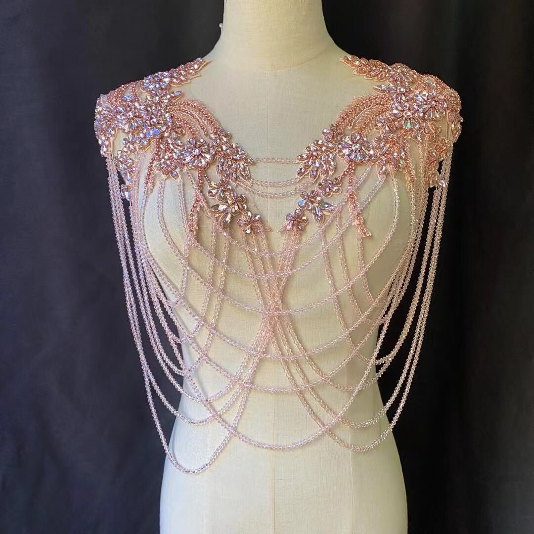 Light Pink Hand Crafted Rhinestone Applique With Crystal Chains for ...