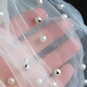 Off White Tulle Mesh Fabric With Beading Pearls - Etsy