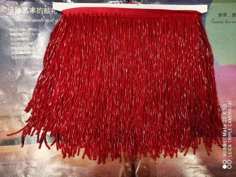 Hot Pink Beaded Fringe Trim for Couture and Costume, Bugle Bead Tassel ...