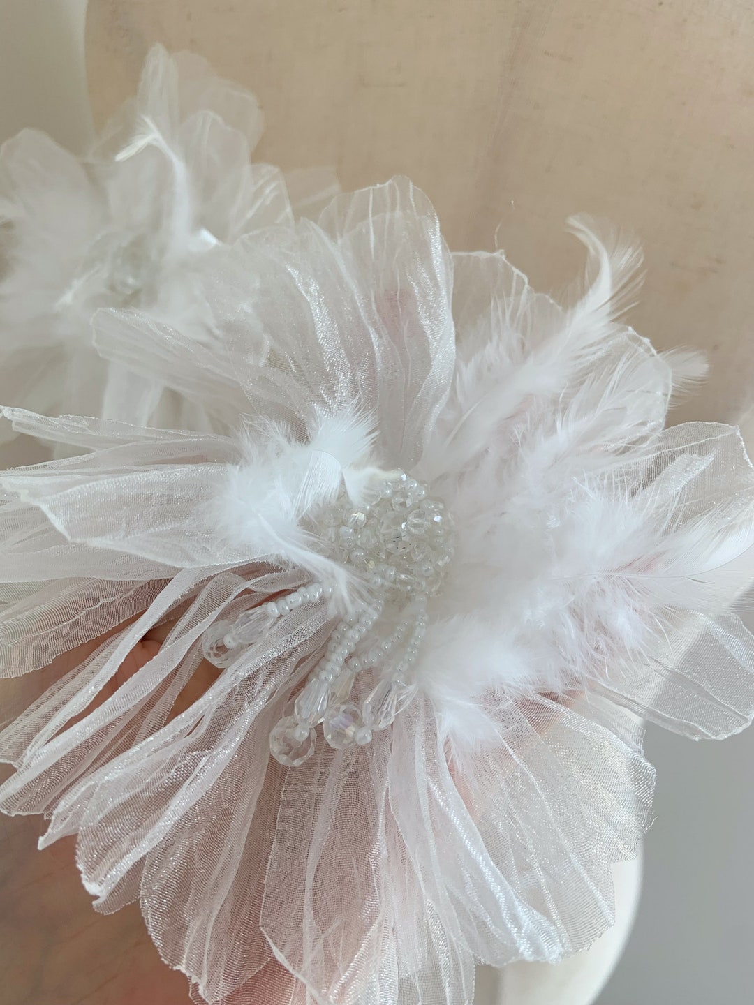 Off White Handmade Flower With Ostrich Feathers for Dress, , Handmade ...