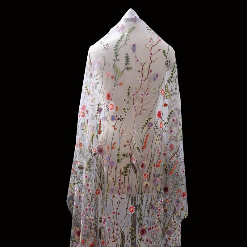 Black heavy embroidered ace fabric embroidered tulle lace | Etsy