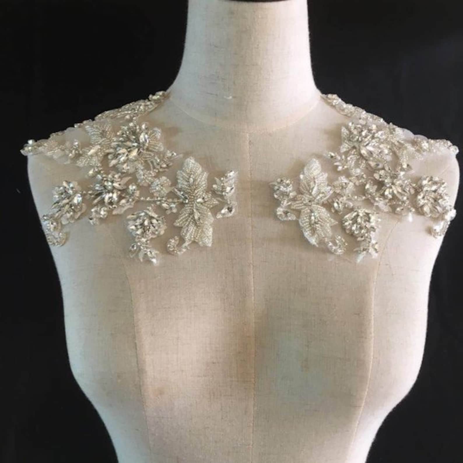 Gold Crystal Bodice Applique, Bridal Crystal Bead Applique for Bridal ...