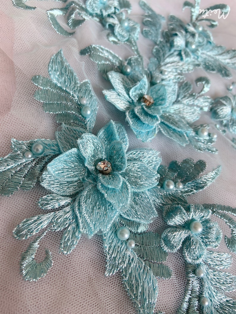 Light blue 3d florals lace applique 3d flowers applique patch | Etsy