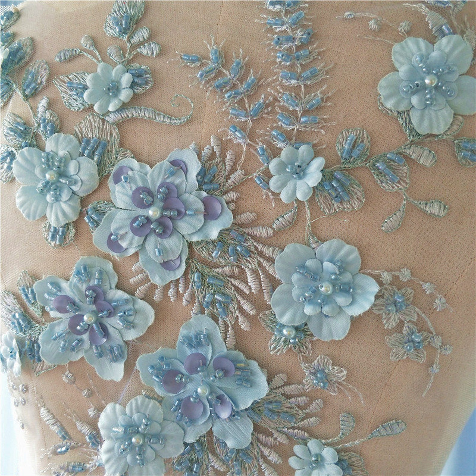Gray Lace Applique 3D Heavy Bead Lace Applique With Pearls - Etsy