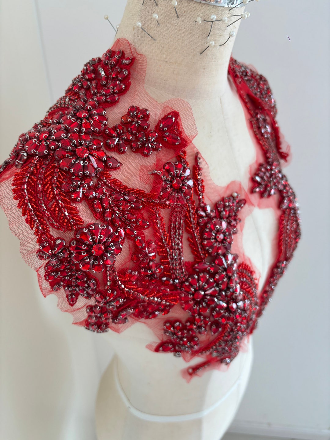 Red Rhinestone Applique for Dance Costume, Couture, Handcrafted Crystal ...