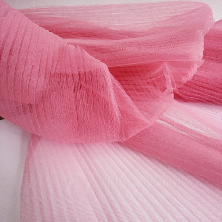 Rosy Pink Accordion Tulle Pleated Fabric for Dress, Accordion Pleats ...