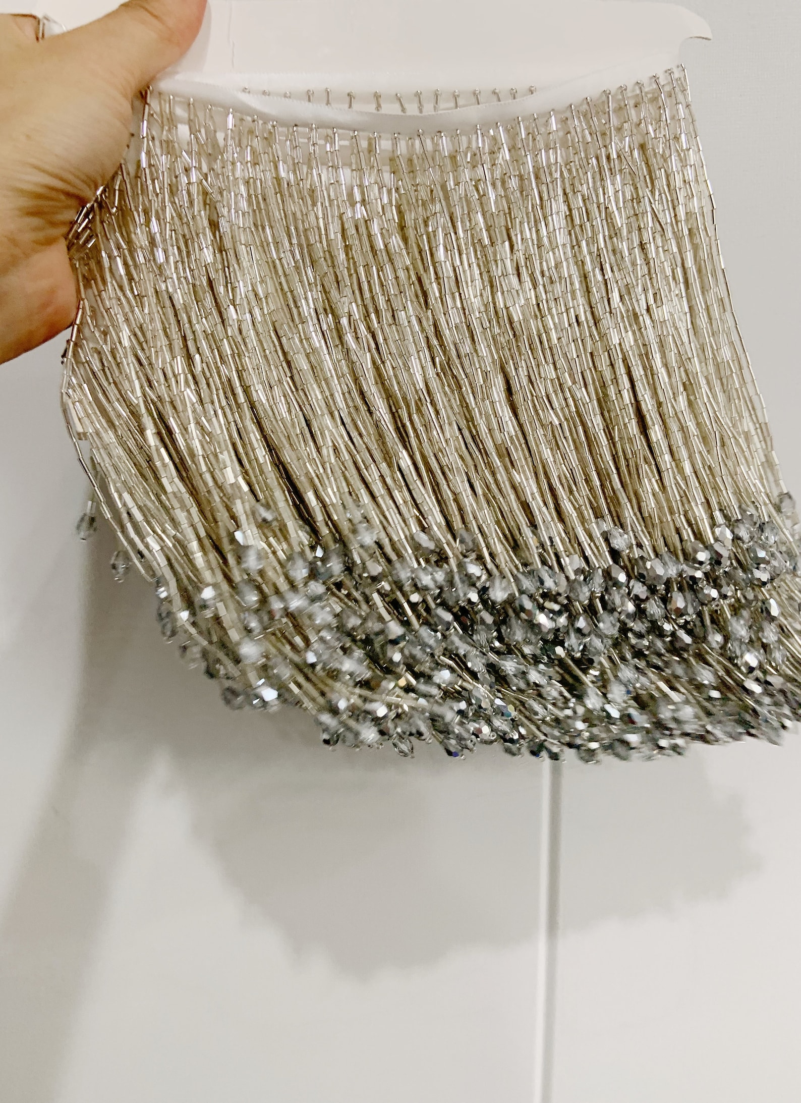 Silver Beaded Fringe Trim With Crystal for Couture, Dance Costume ...