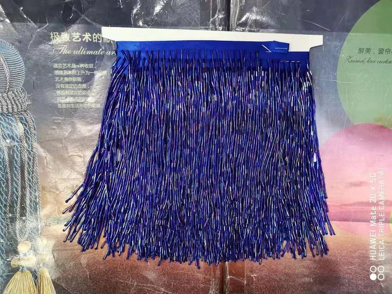 Navy Blue Ab Beaded Fringe Trim for Couture and Dance Costume, Bugle ...