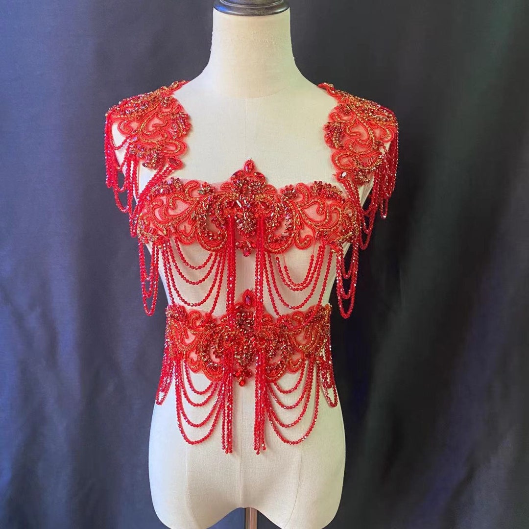 Red Rhinestone Applique With Crystal Chains for Dress, Rhinestone ...