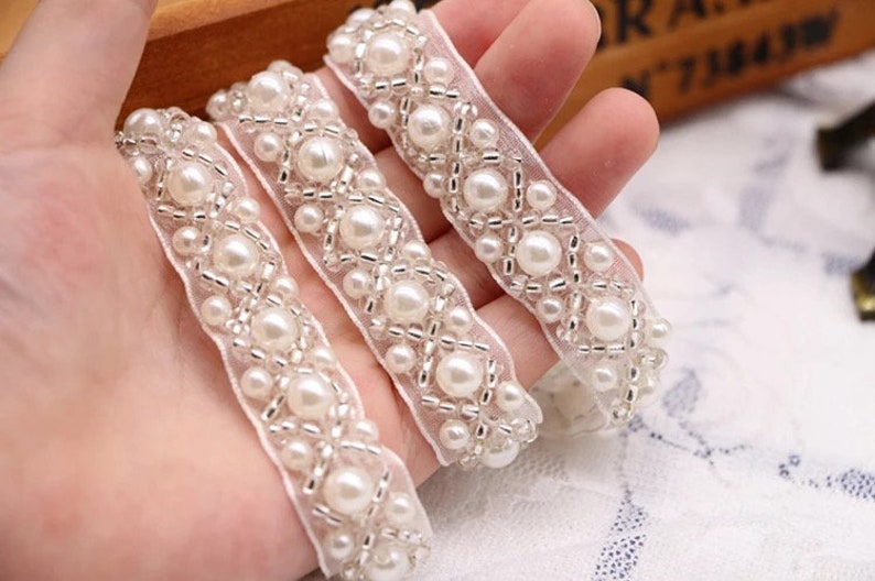 1 cm pearl beaded trim bridal sash beaded jewelry Trim | Etsy