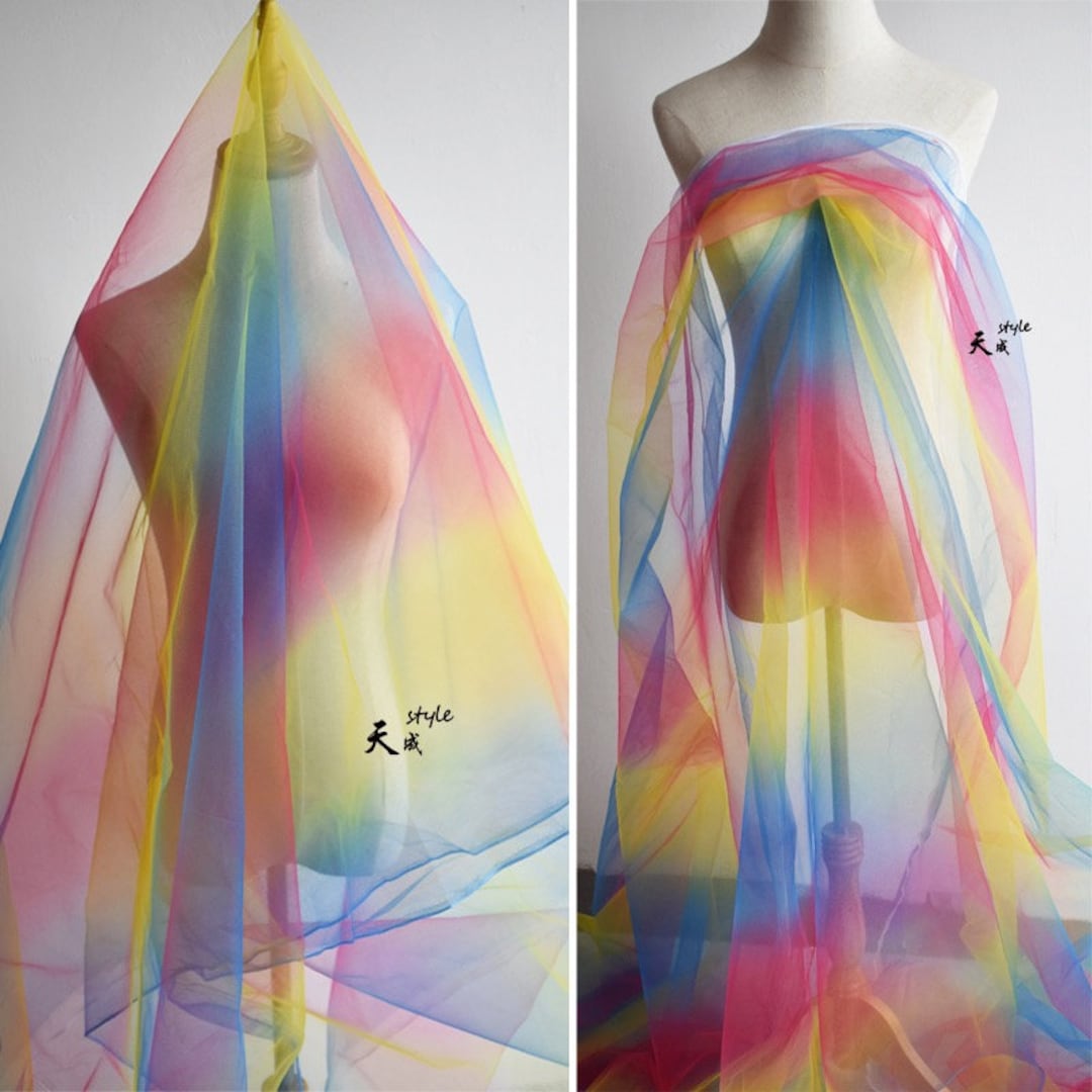 Tie-dyed Tulle Fabric With Gradient Colors, Rainbow Color Mesh Lace ...