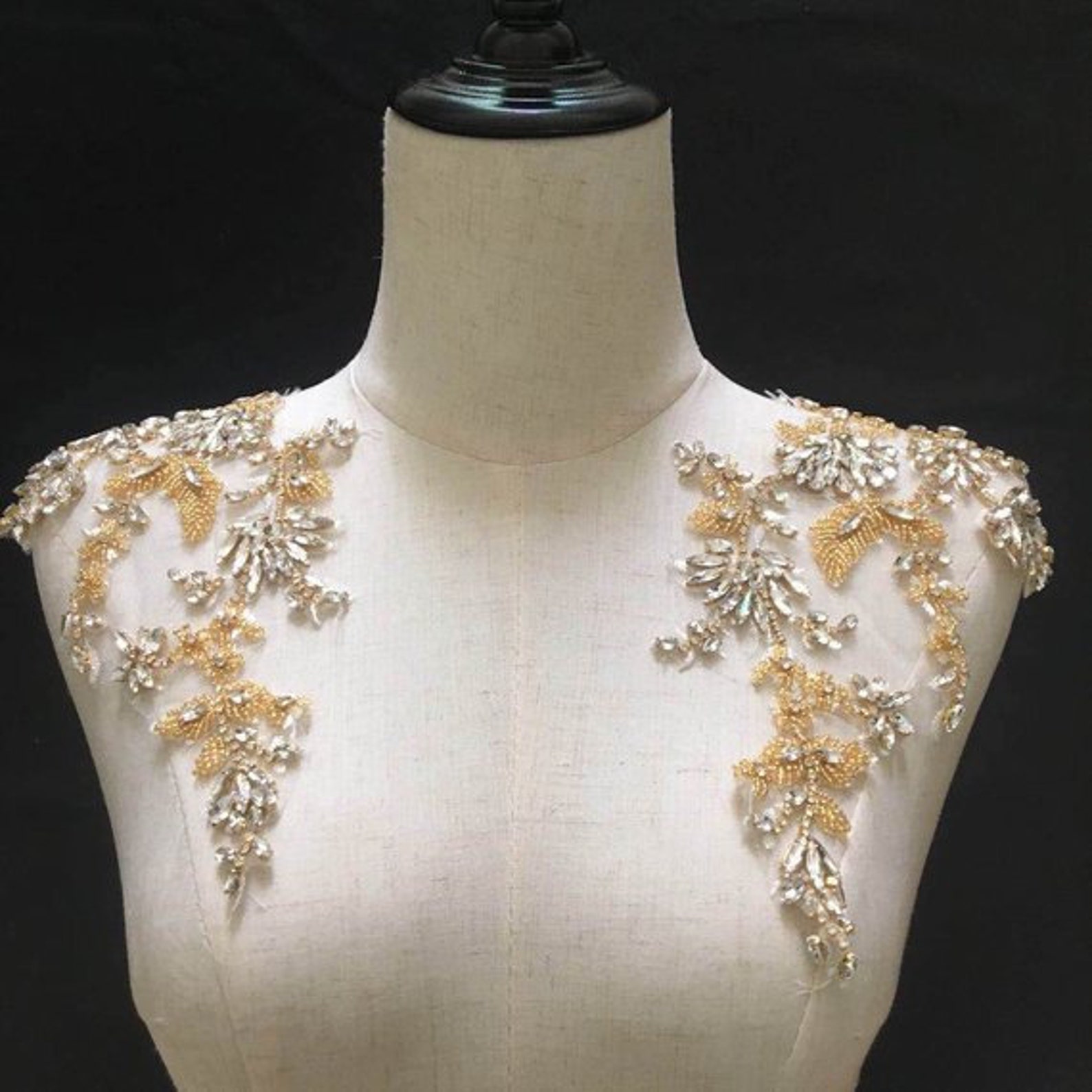 Gold Crystal Bodice Applique, Bridal Crystal Bead Applique for Bridal ...