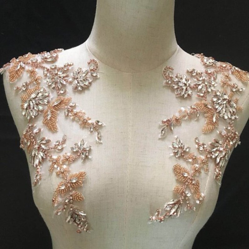 Rose Gold Crystal Bodice Applique Bridal Crystal Bead - Etsy