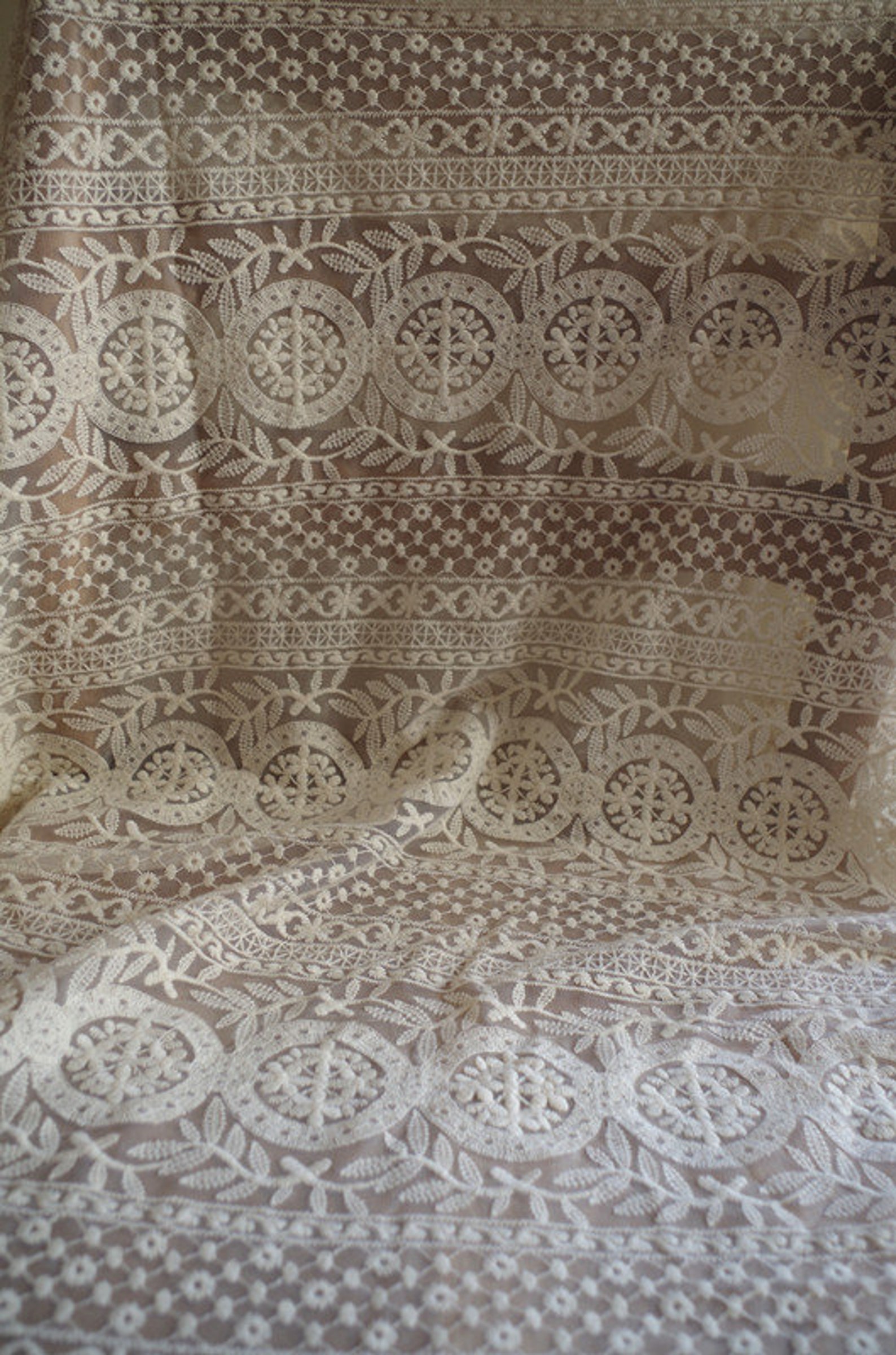 Cream Lace Fabric, Cotton Lace Fabric, Embroidered Lace Fabric, Cotton ...