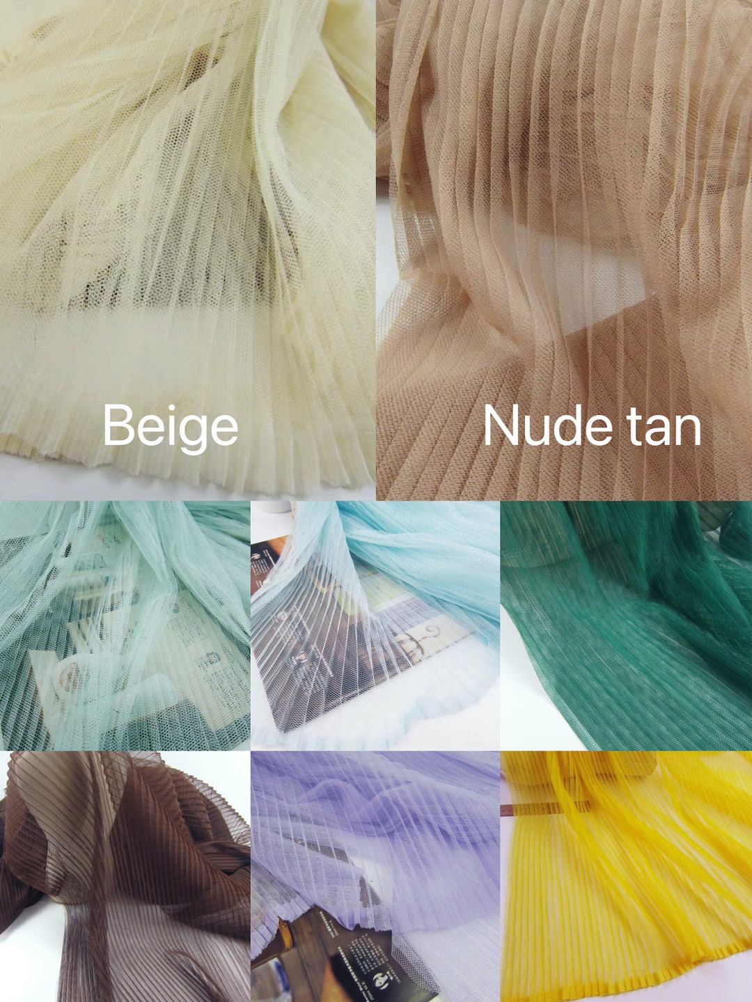 20 Colors Creased Tulle Panel Fabric for Dress, Accordion Pleats Fabric ...