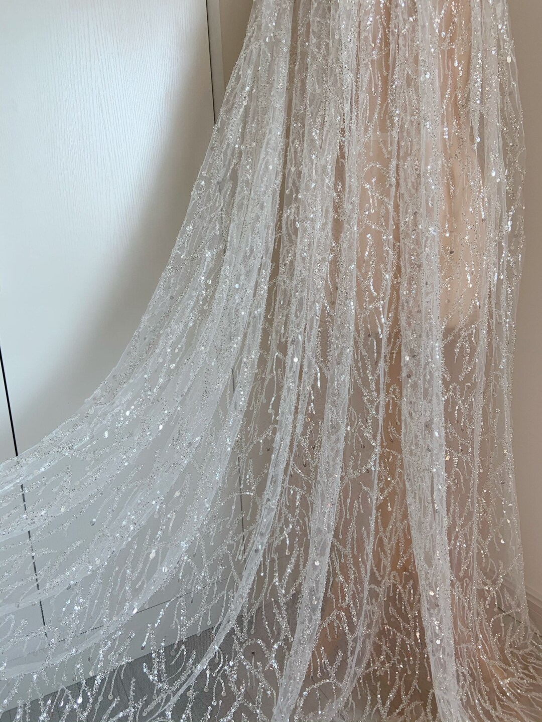 Sparkle Beaded Tulle Fabric With Sequins for Wedding Dress, Heavy Bead ...