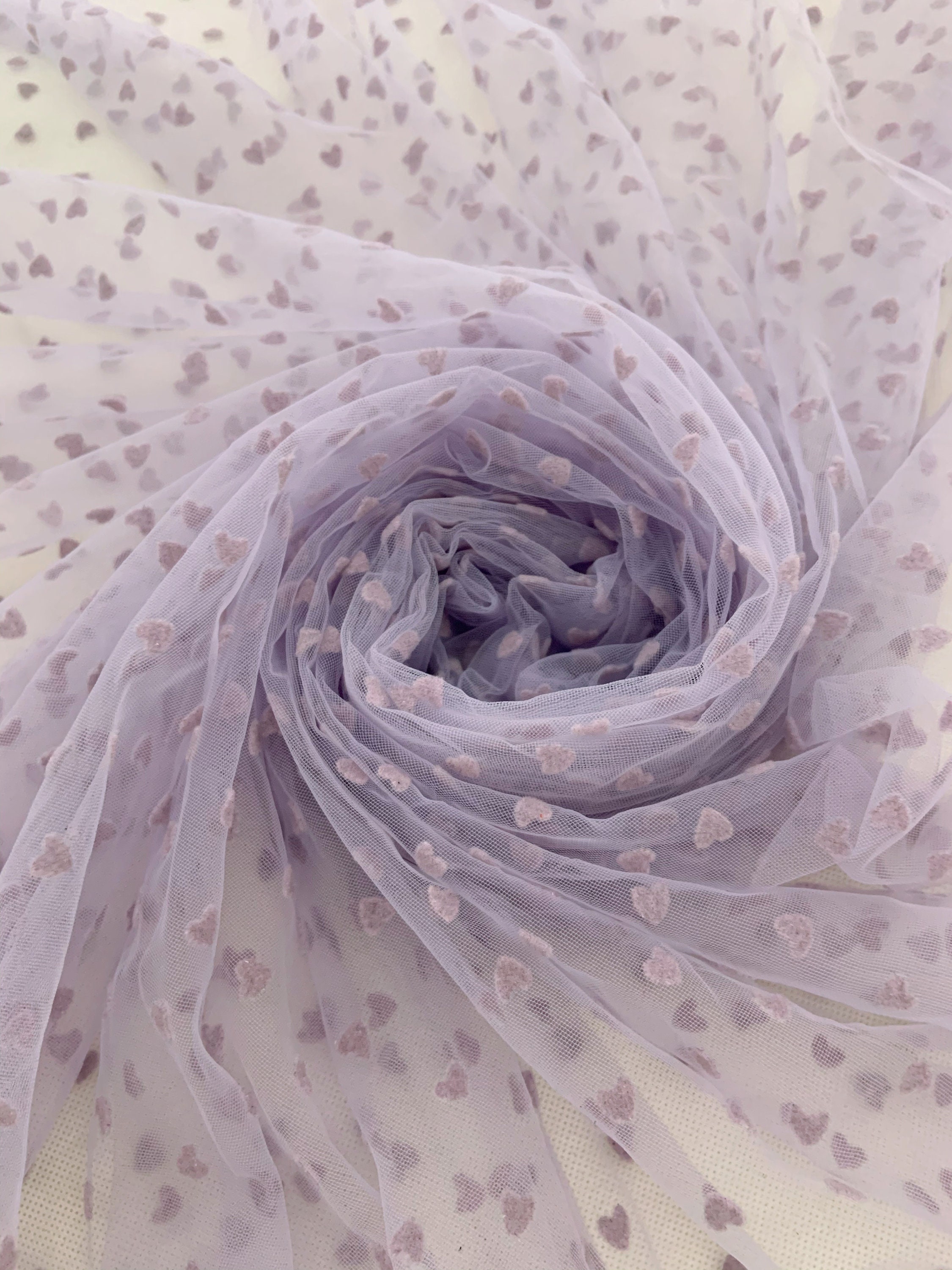 Light Purple Tulle Fabric With Velvet Heart for Skirt, Dress, Costume ...
