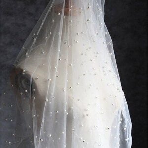 Off White Tulle Mesh Fabric With Beading Pearls - Etsy