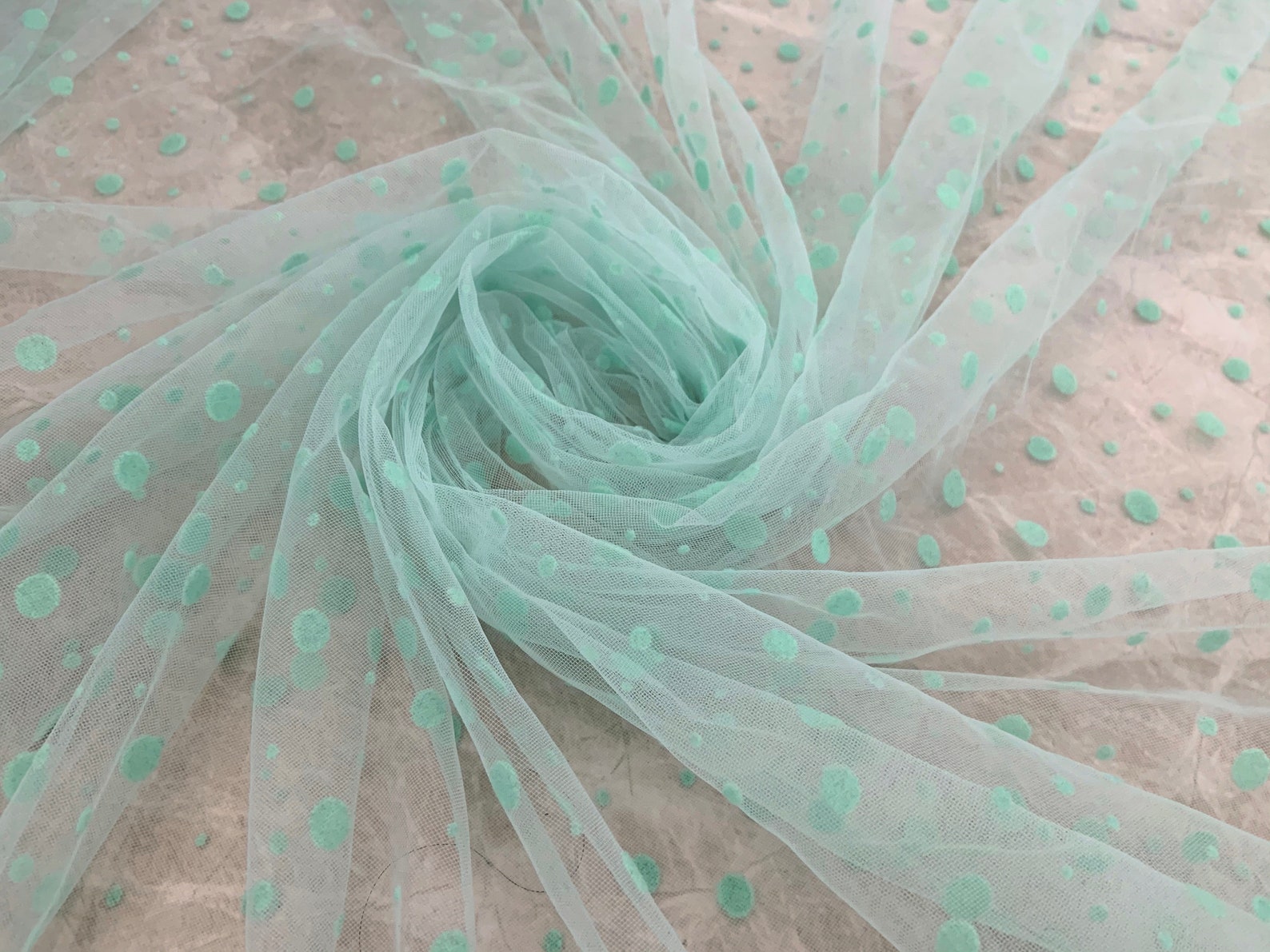 Dark Green Tulle Fabric With Velvet Polka Dots - Etsy