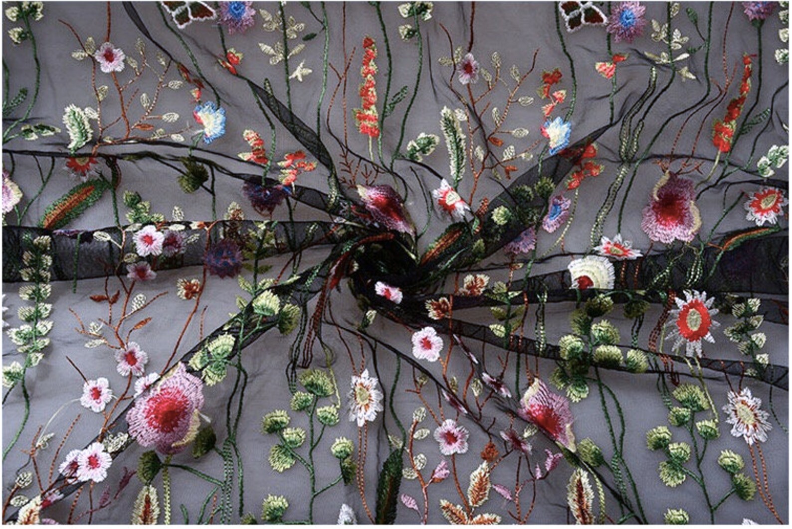 Black Heavy Embroidered Ace Fabric Embroidered Tulle Lace - Etsy