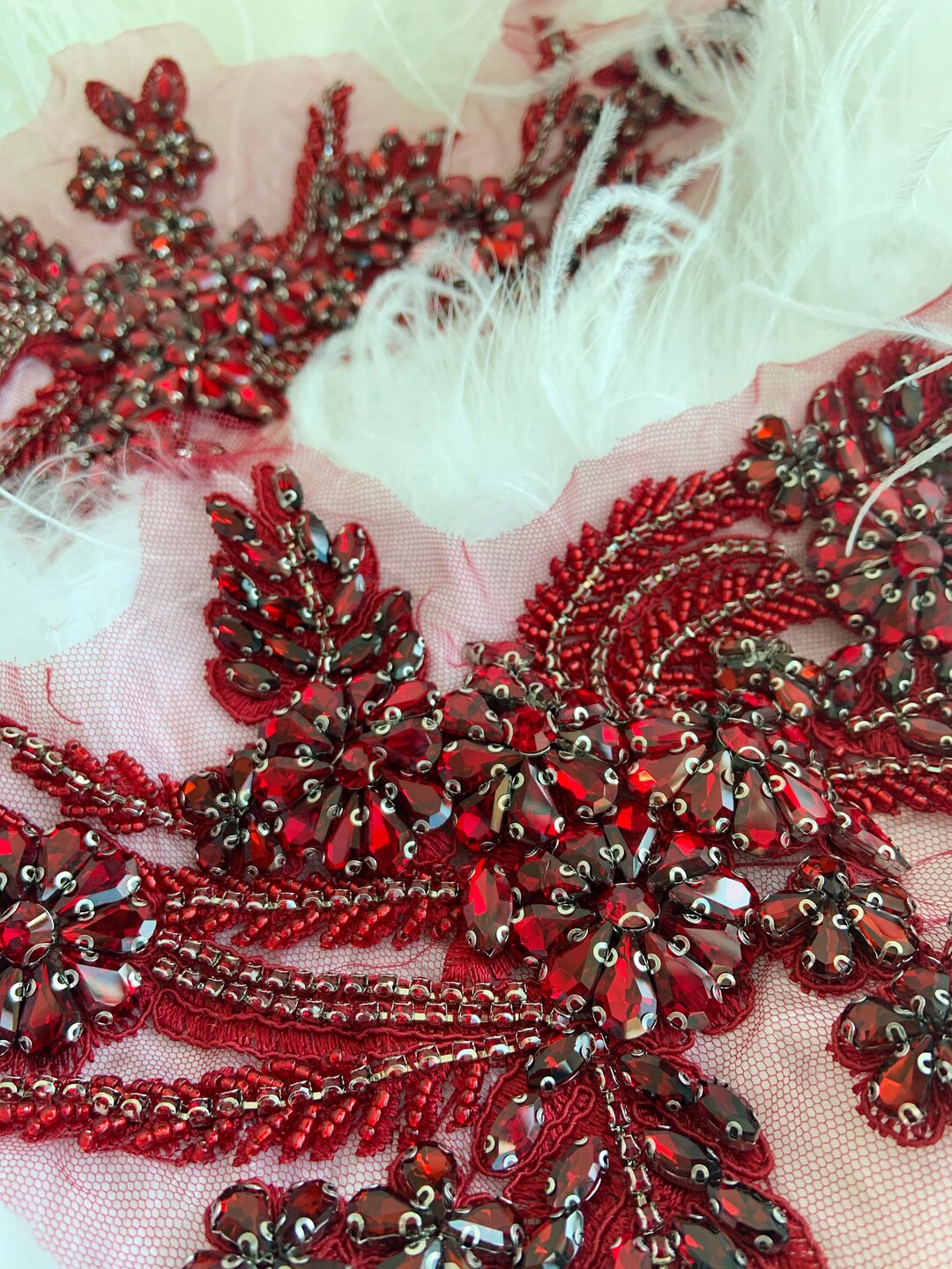 Wine Red Crystal Bodice Applique for Couture and Costume, Handcrafted ...