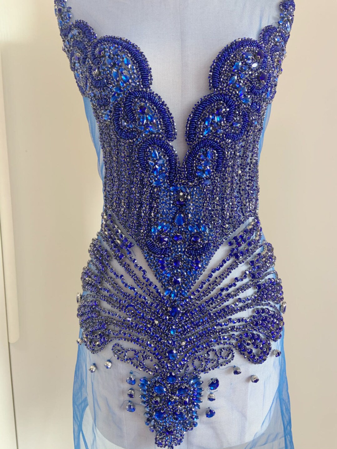 Blue Rhinestone Bodice Applique, Handcrafted Crystal Corset Applique ...