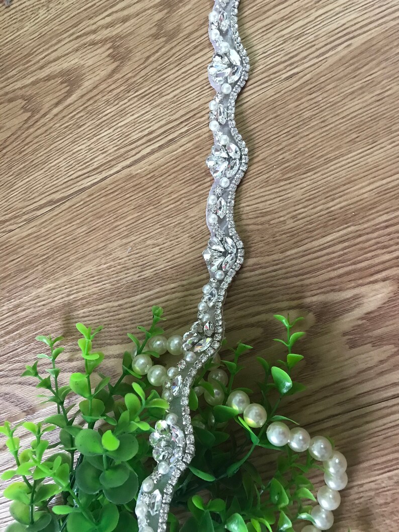 1yard Thin Rhinestone Appliques Trim for Bridal Gown Belt | Etsy