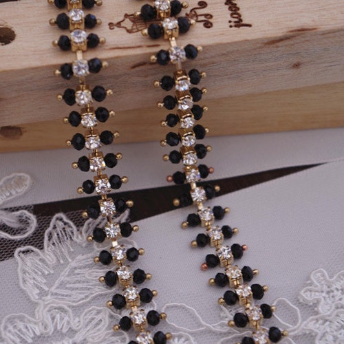 Black Rhinestone Bead Chain Beading Trim Gold Rhinestone - Etsy