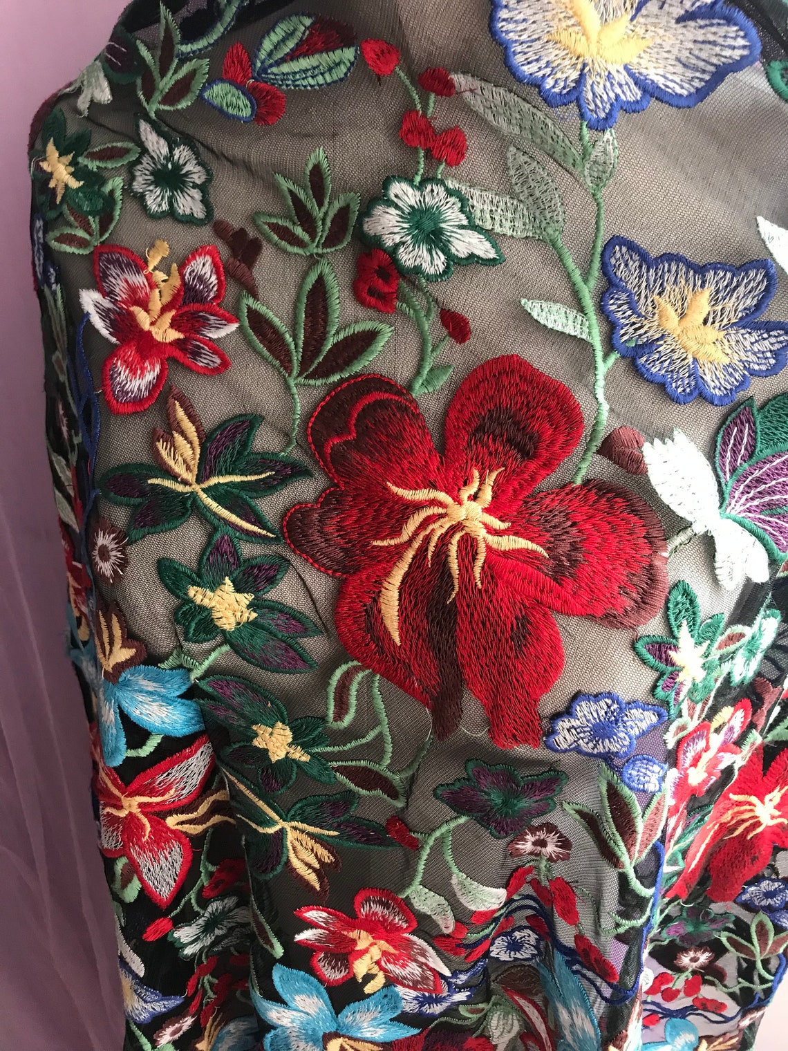 Black Heavy Embroidered Ace Fabricexquisite Floral Tulle - Etsy