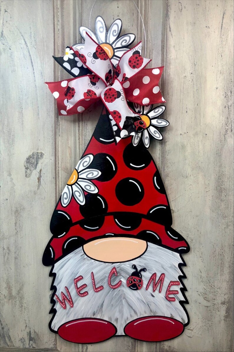 Ladybug Door Hanger | Ladybug Decor | Gnome Door Hanger | Ladybug Gnome ...