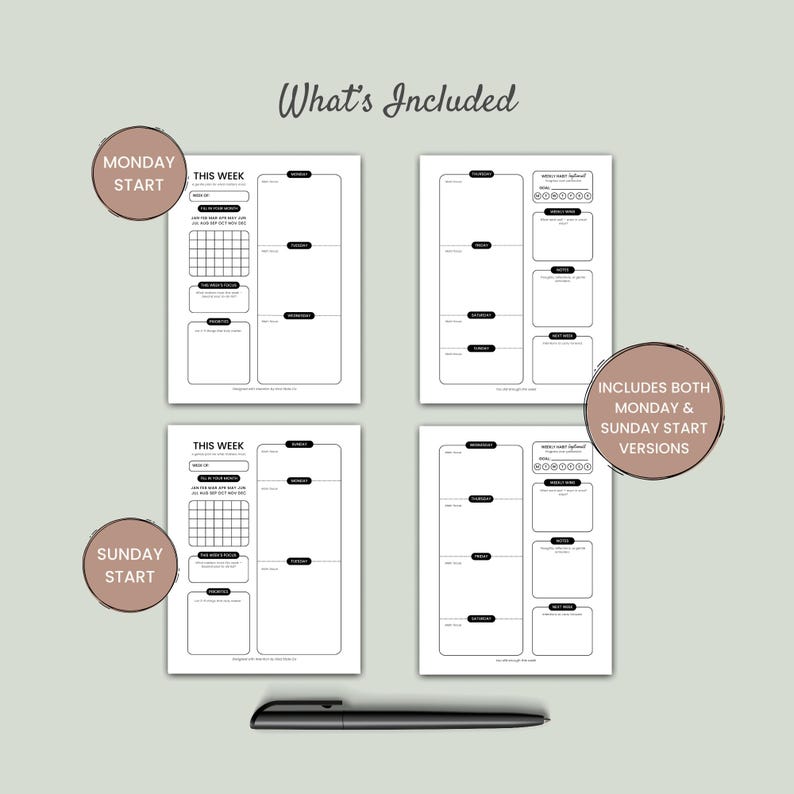 Mindful Weekly Planner Printable | Minimal 2-page Weekly Spread ...