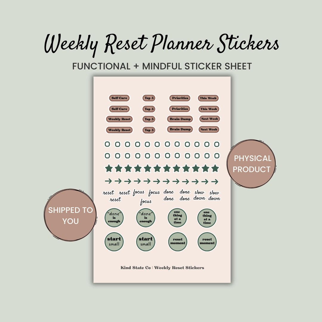 Weekly Reset Planner Stickers Sheet Minimal Functional Stickers Calm ...