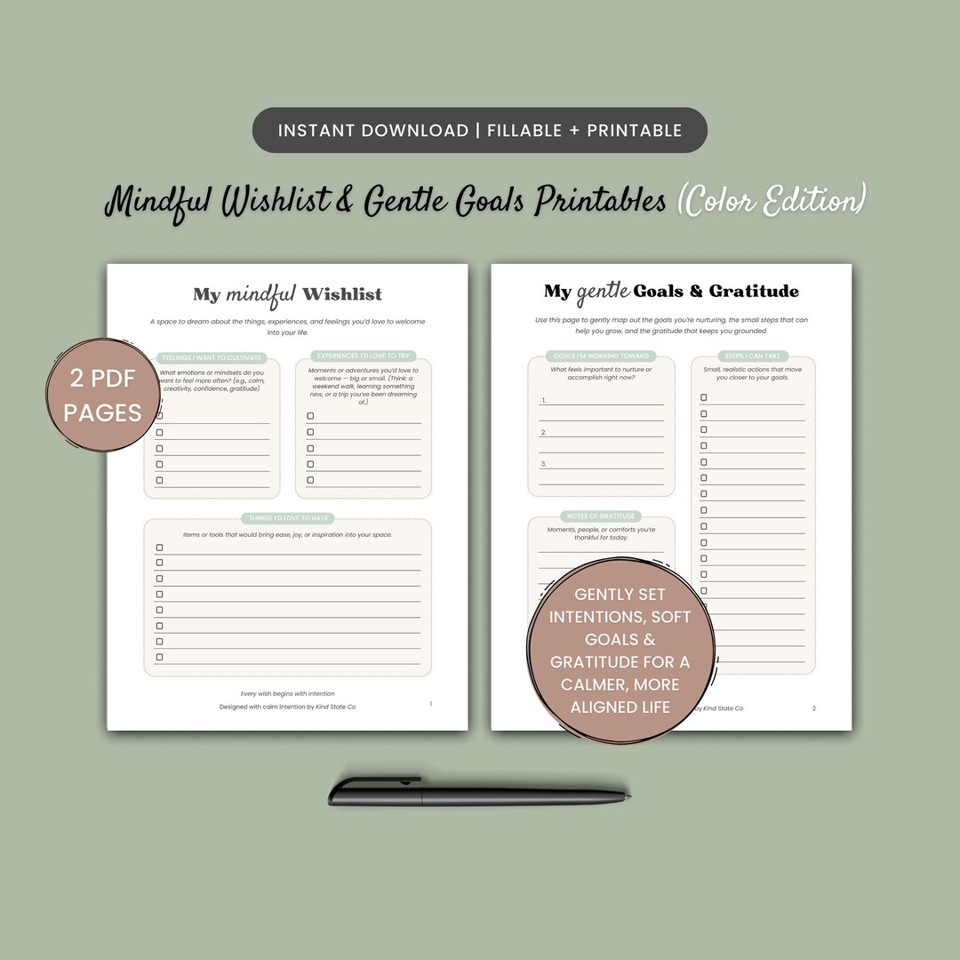 Mindful Wishlist Printable (color) | Goal Tracker Sheet | Intentional ...
