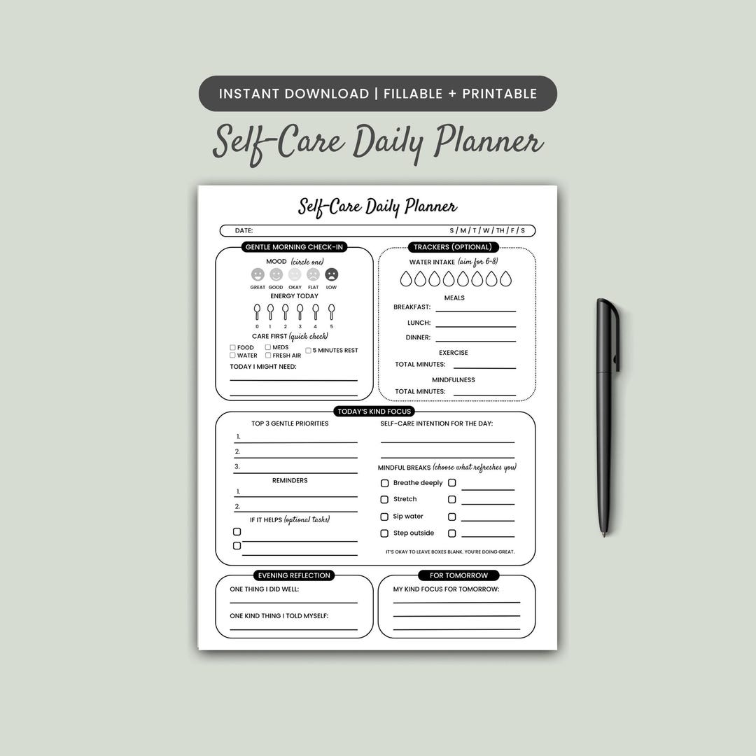 Printable Self Care Daily Planner | Gentle Productivity Page | Morning ...