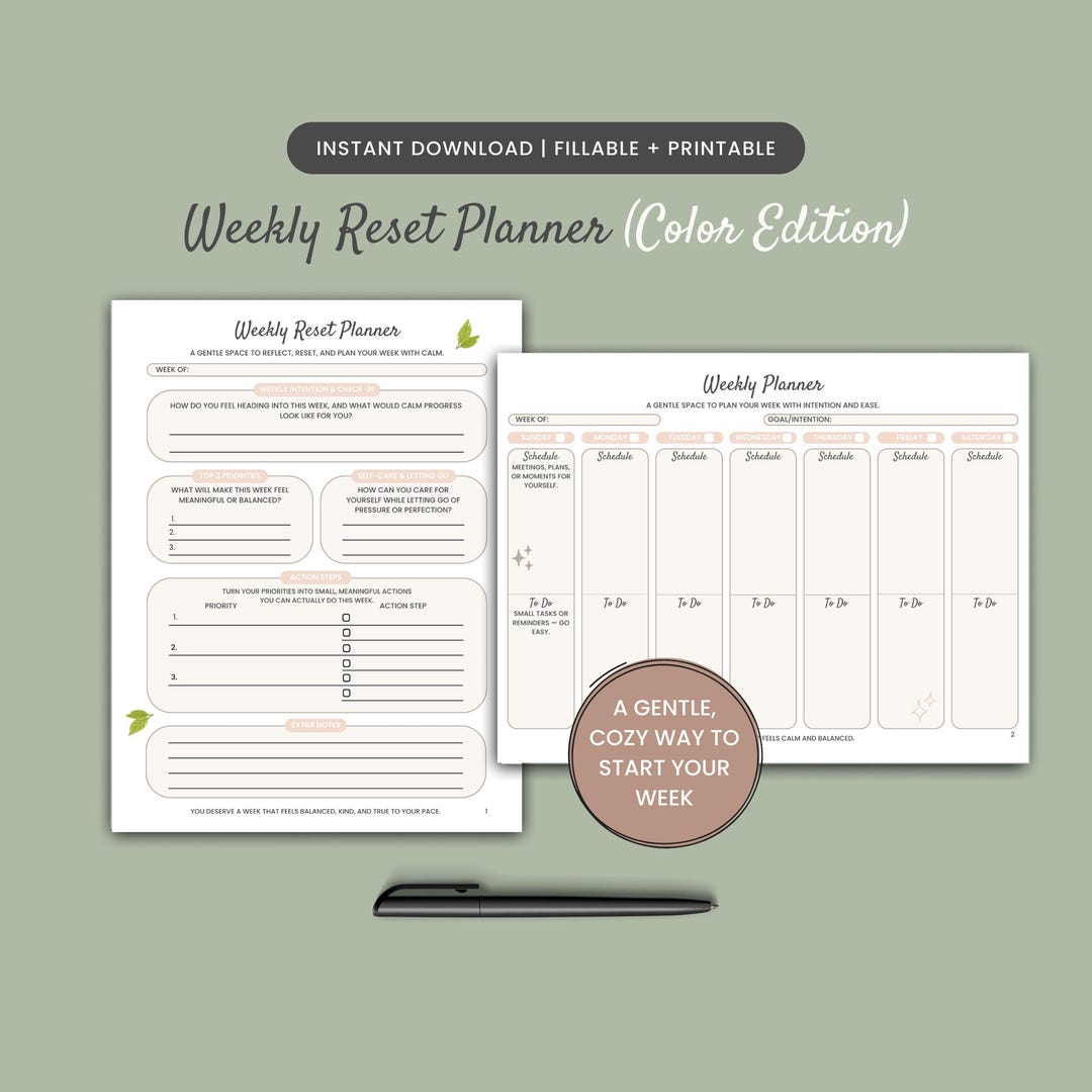 Weekly Reset Planner Printable in Cozy Color Palette for Mindful ...