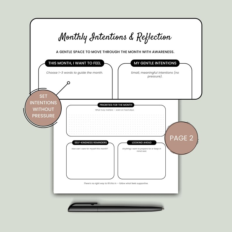 Monthly Overview & Intentions Printable | Gentle Monthly Planner ...