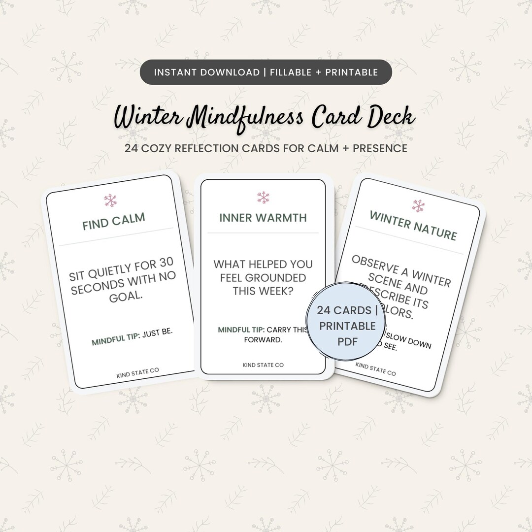 Winter Mindfulness Card Deck Printable for Calm Reflections Gentle ...