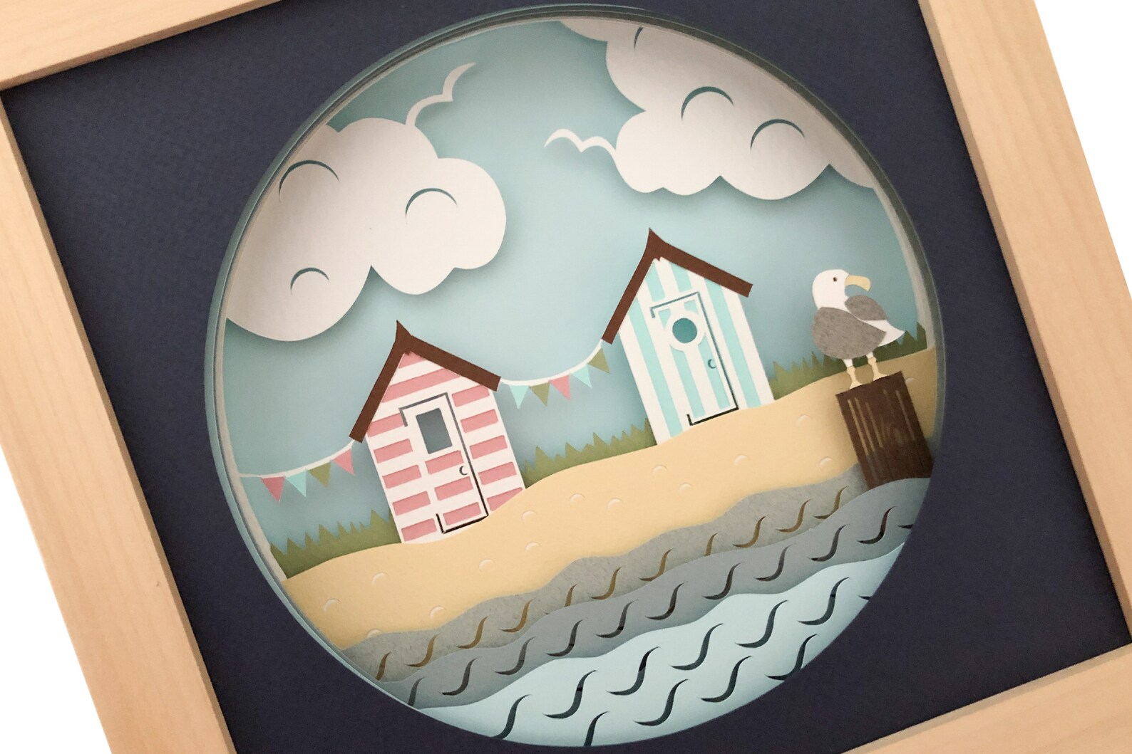 Beach Hut and Bunting Theme 3D Shadow Box Cut File, Beach Hut Svg ...