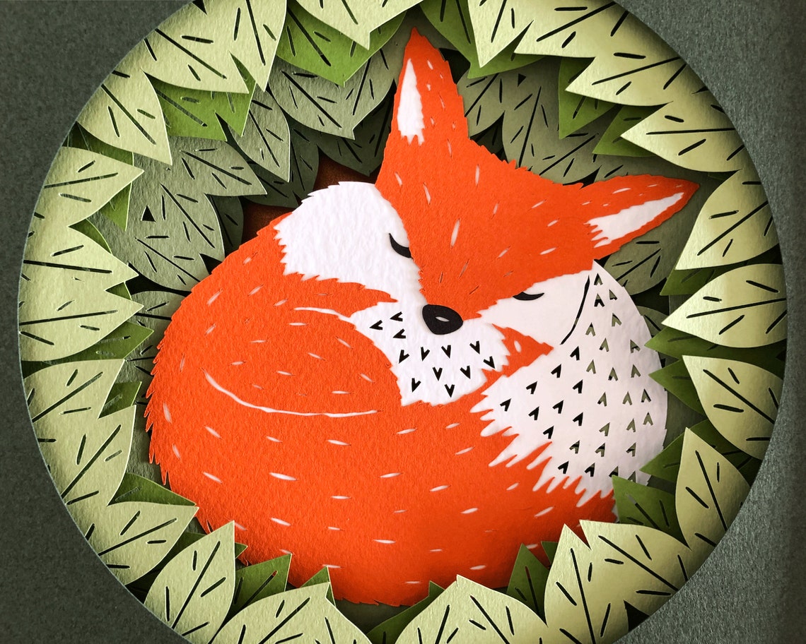 Baby Fox Shadow Box Papercut Template 3D Pdf Jpg for Hand - Etsy
