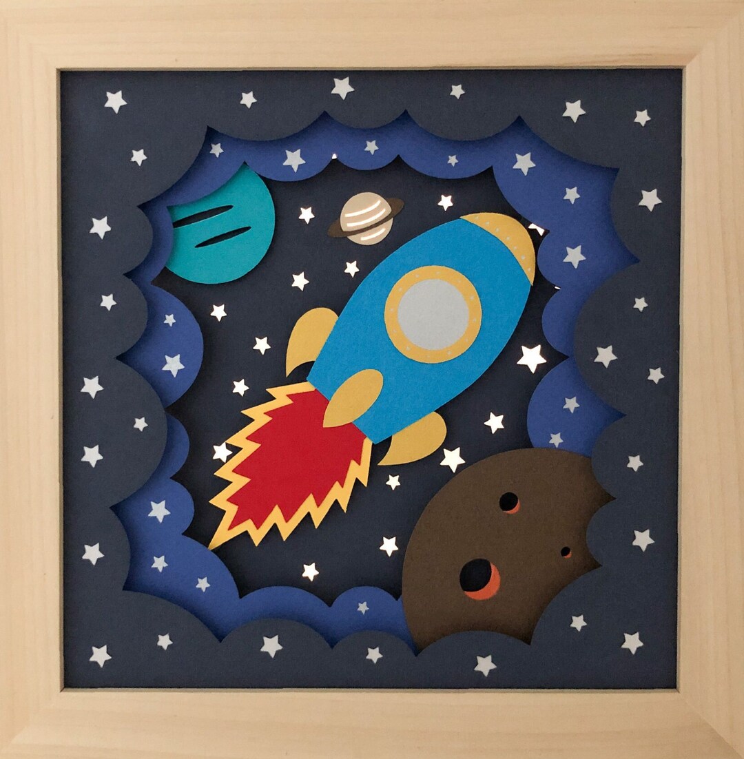Rocket Ship Shadow Box SVG Papercut Template 3D, Space Shadow Box and ...
