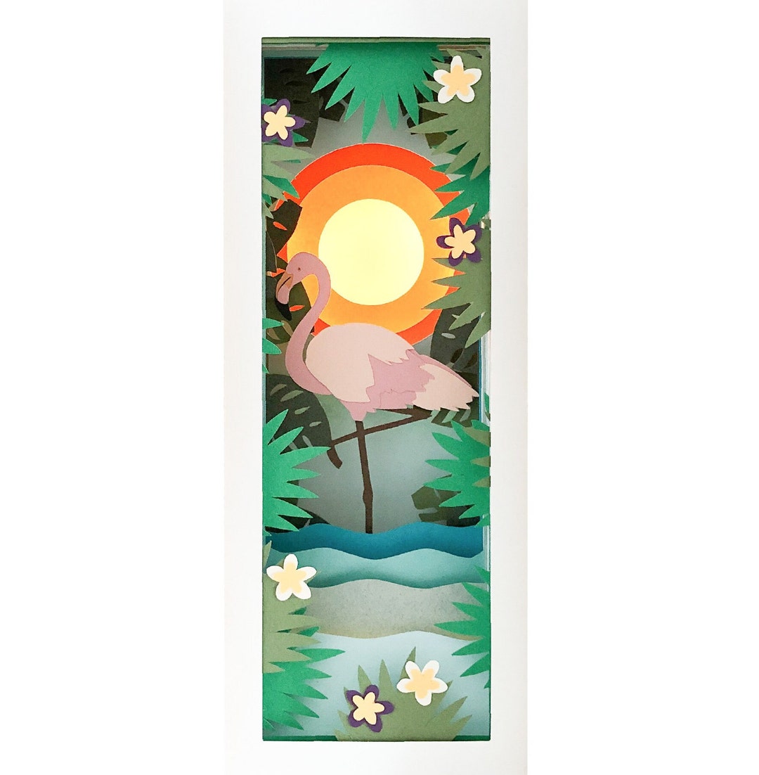Flamingo Book Nook Diorama Shadow Box Svg for Cricut or Cameo, Summer ...