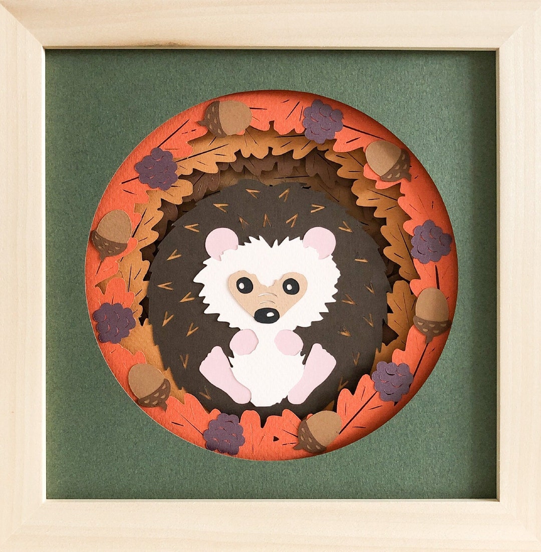 Hedgehog Fall Autumn Shadow Box 3D Svg Papercut Template, Pdf for Hand ...