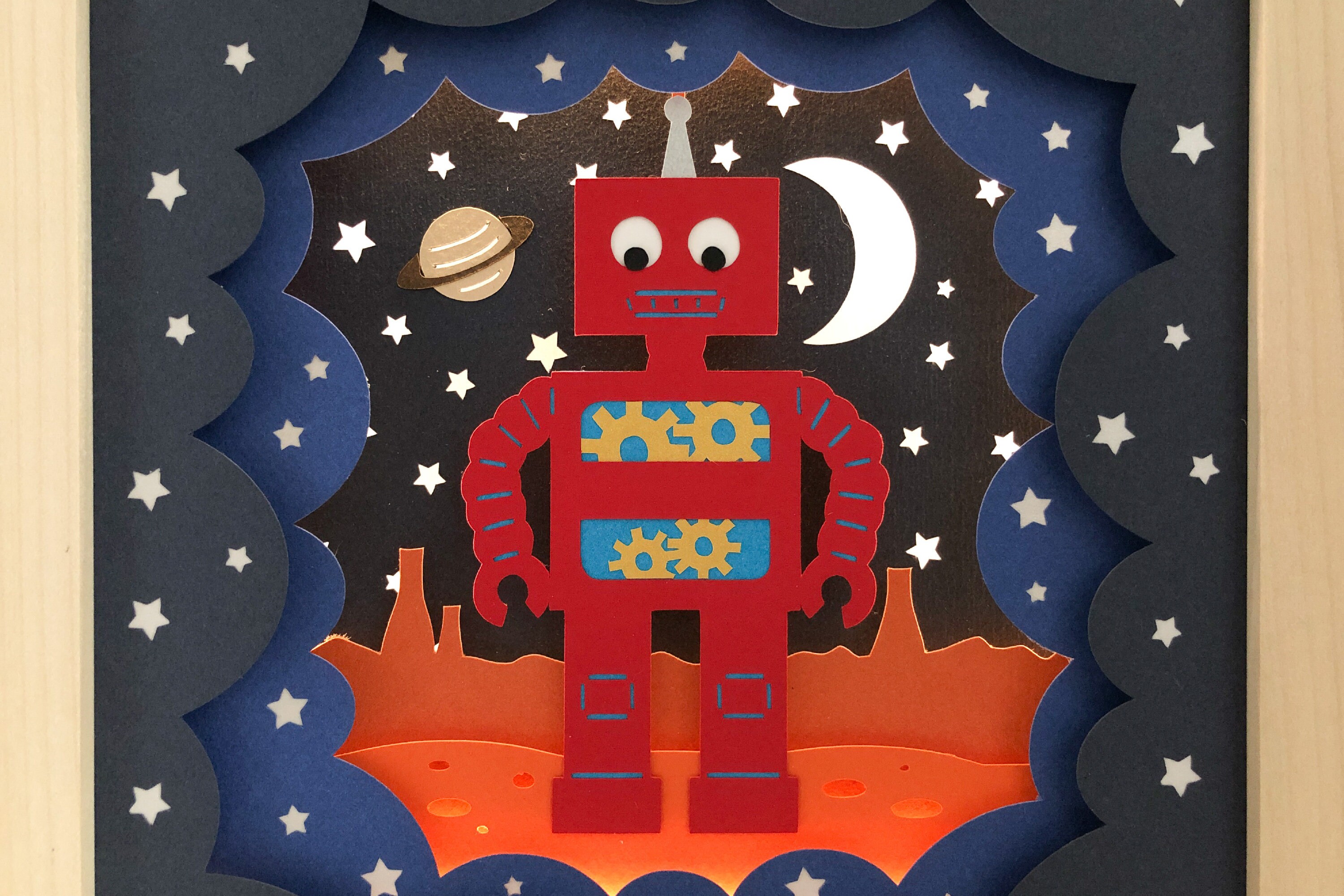 Robot Planet Shadow Box SVG Papercut Template 3D Space Shadow | Etsy