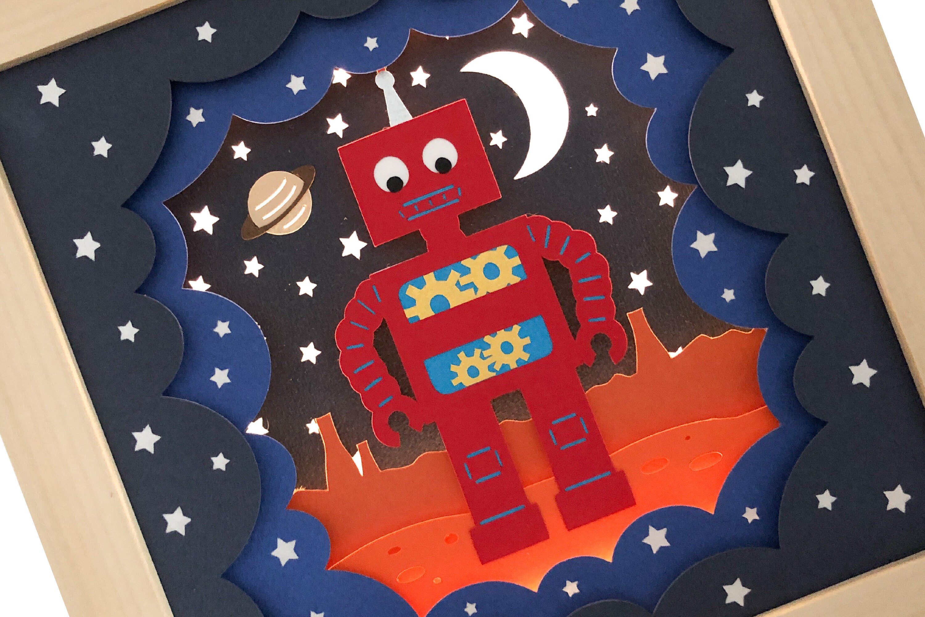Robot Planet Shadow Box SVG Papercut Template 3D Space Shadow | Etsy