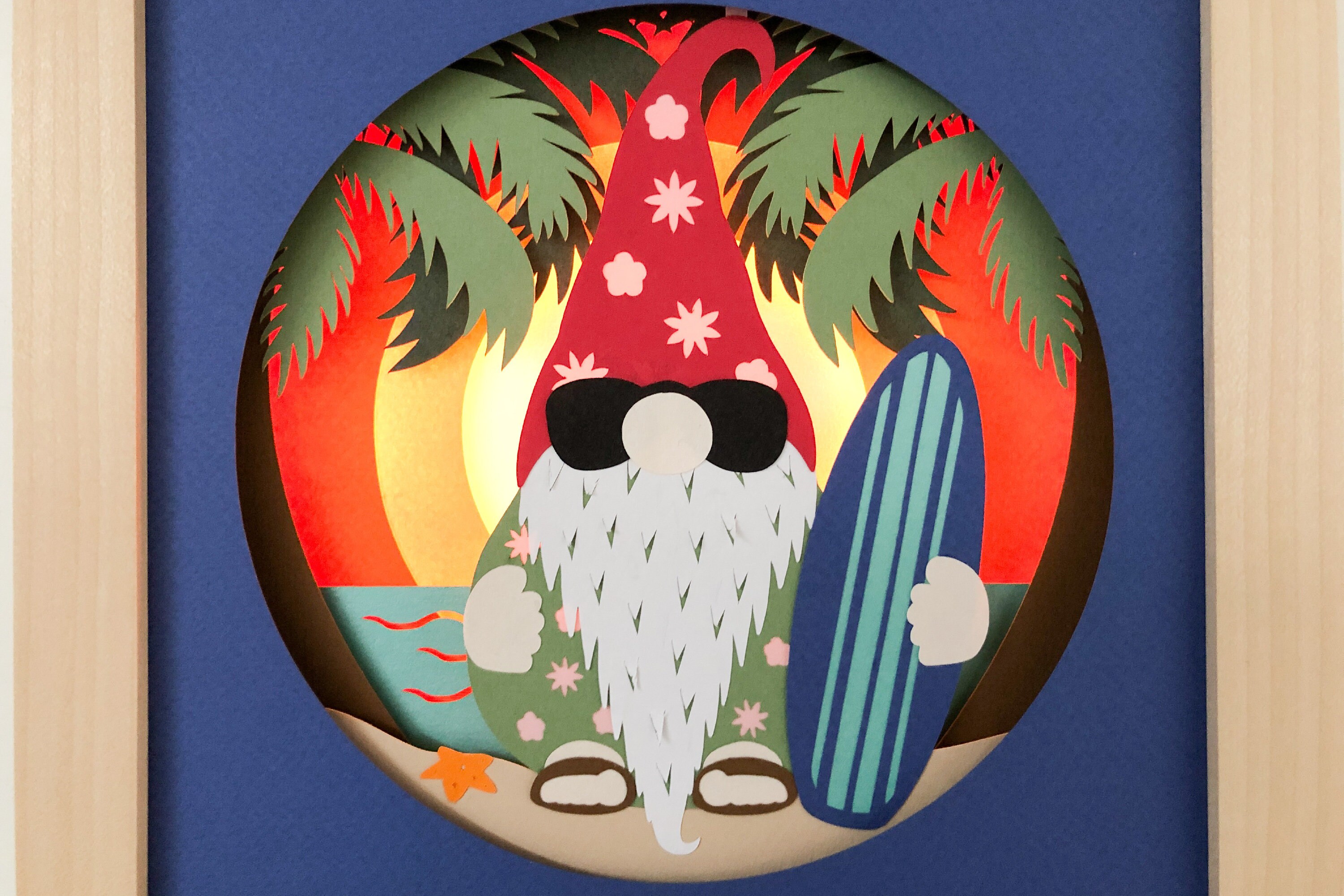Summer Sunset Surfer Gnome 3D Shadow Box SVG Layered Papercut - Etsy