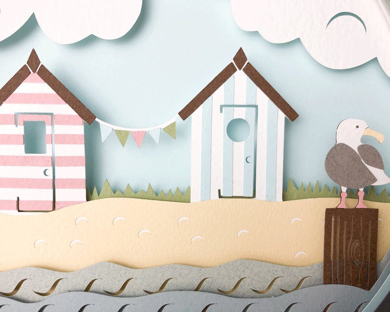 Beach hut and bunting theme 3D shadow box cut file beach hut | Etsy