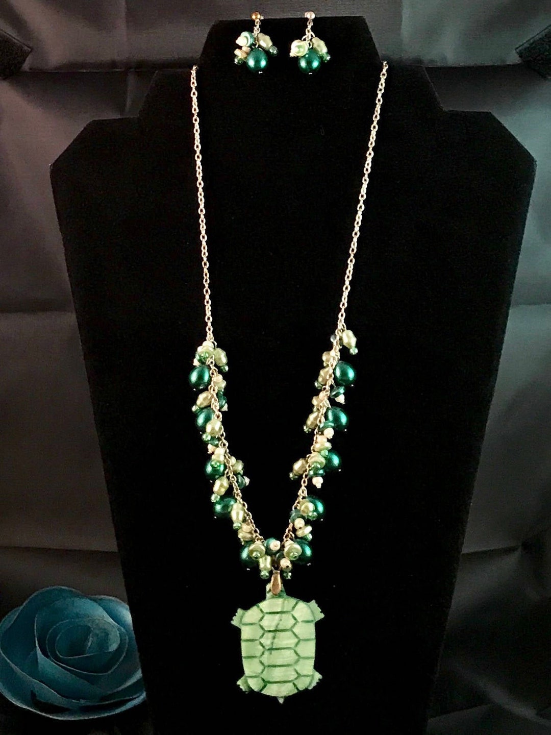 Green Cluster Pearl Turtle Necklace - Etsy